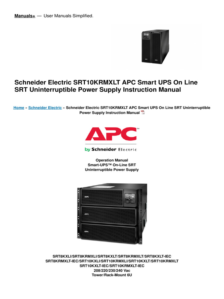 SRT10KRMXLT UPS Installation Manual | PDF | Mains Electricity ...