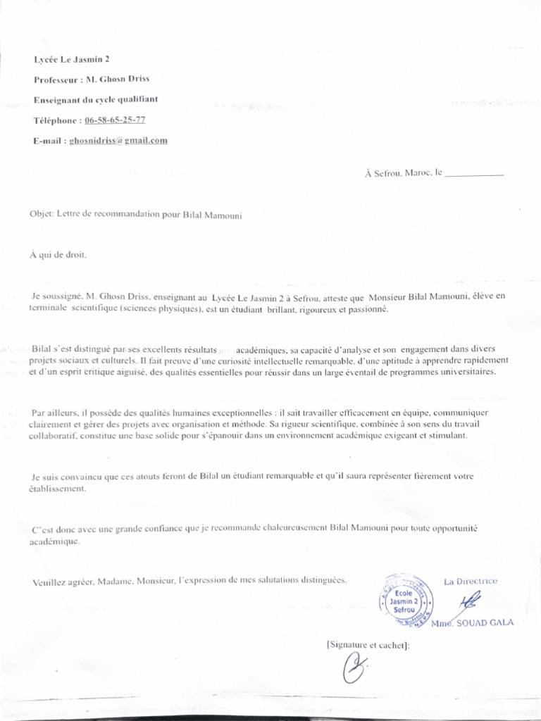 Exemple de la Lettre de recommandation | PDF