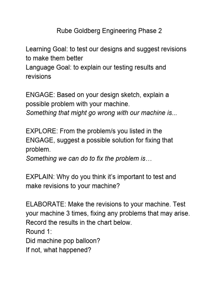 Rube Goldberg Machine Testing Guide | PDF
