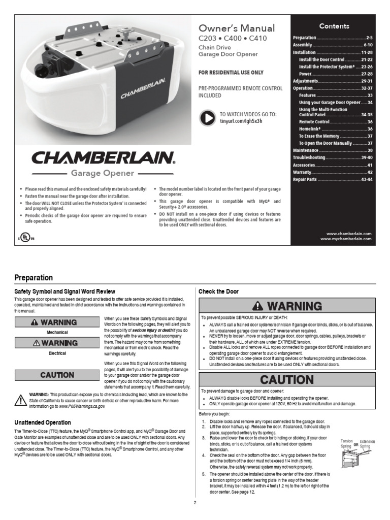 Chamberlain Garage Door Opener Manual | PDF | Screw | Nut (Hardware)