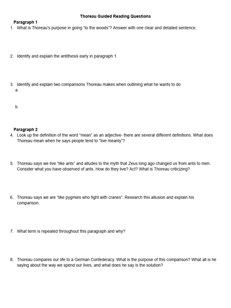 Thoreau Guided Reading | PDF | Walden