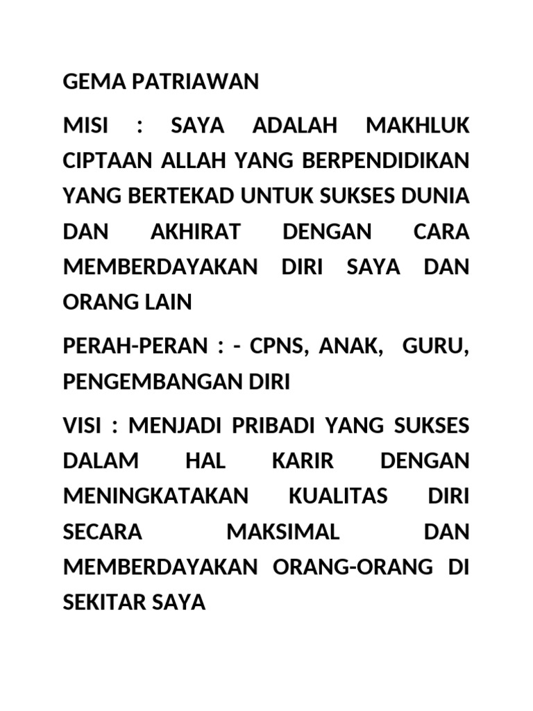 Misi dan Visi Gema Patriawan untuk Sukses | PDF