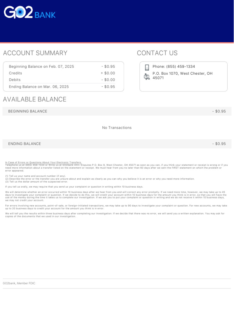 GO2bank Statement 202503 | PDF