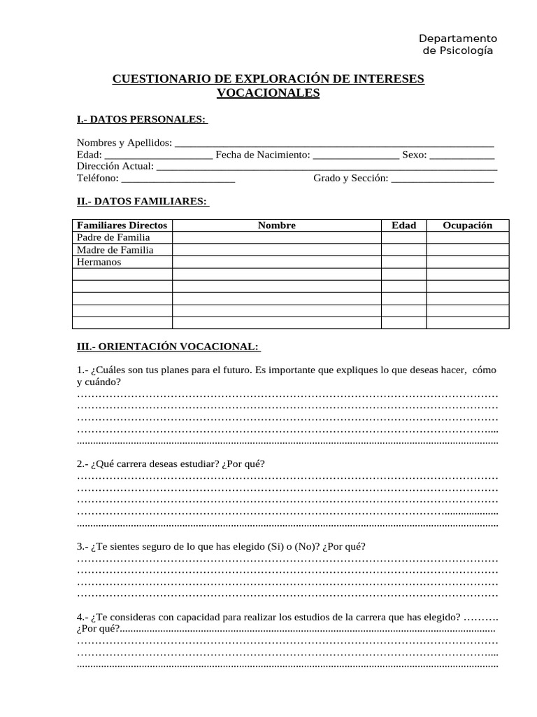 Cuestionario de Intereses Vocacionales | PDF