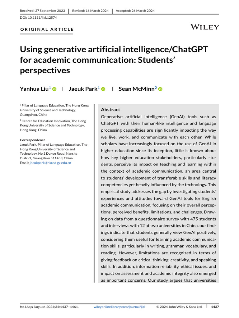 Using Generative Artificial Intelligence/Chatgpt For Academic Communication: Students ...