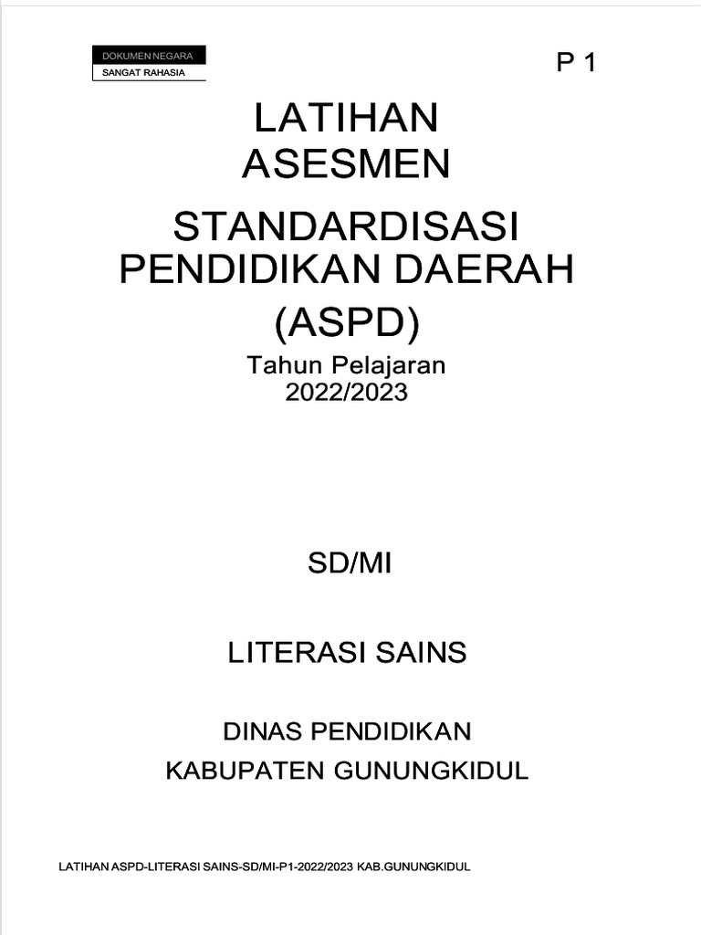 Latihan ASPD Literasi Sains P1 GK | PDF