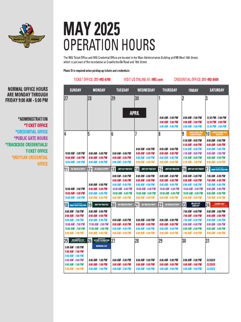May 2025 Operation Hours | PDF