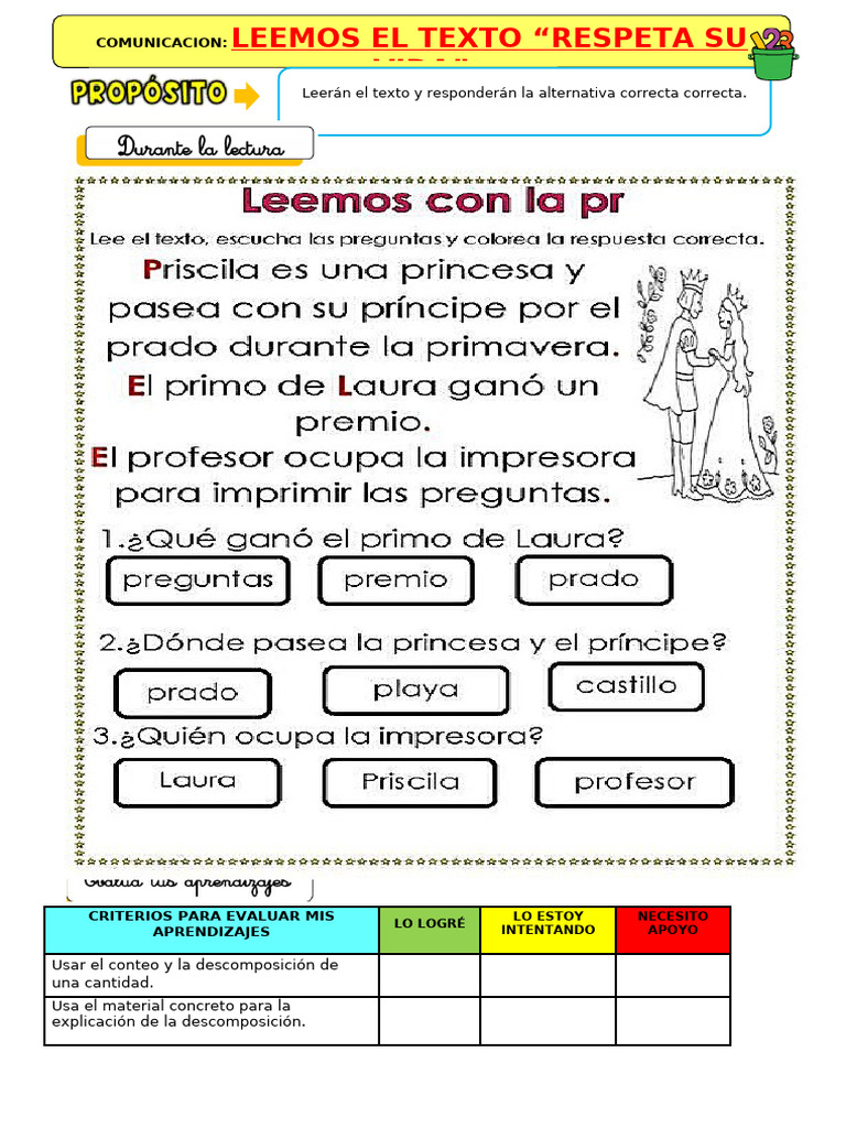 Ficha de Comunicacion, Leeremos El Texto Respeta Su Vida | PDF