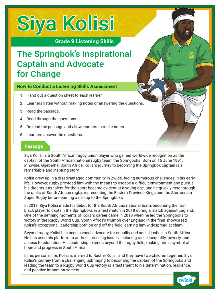 Main Siya Kolisi - Listening comprehension | PDF | South Africa National Rugby Union Team