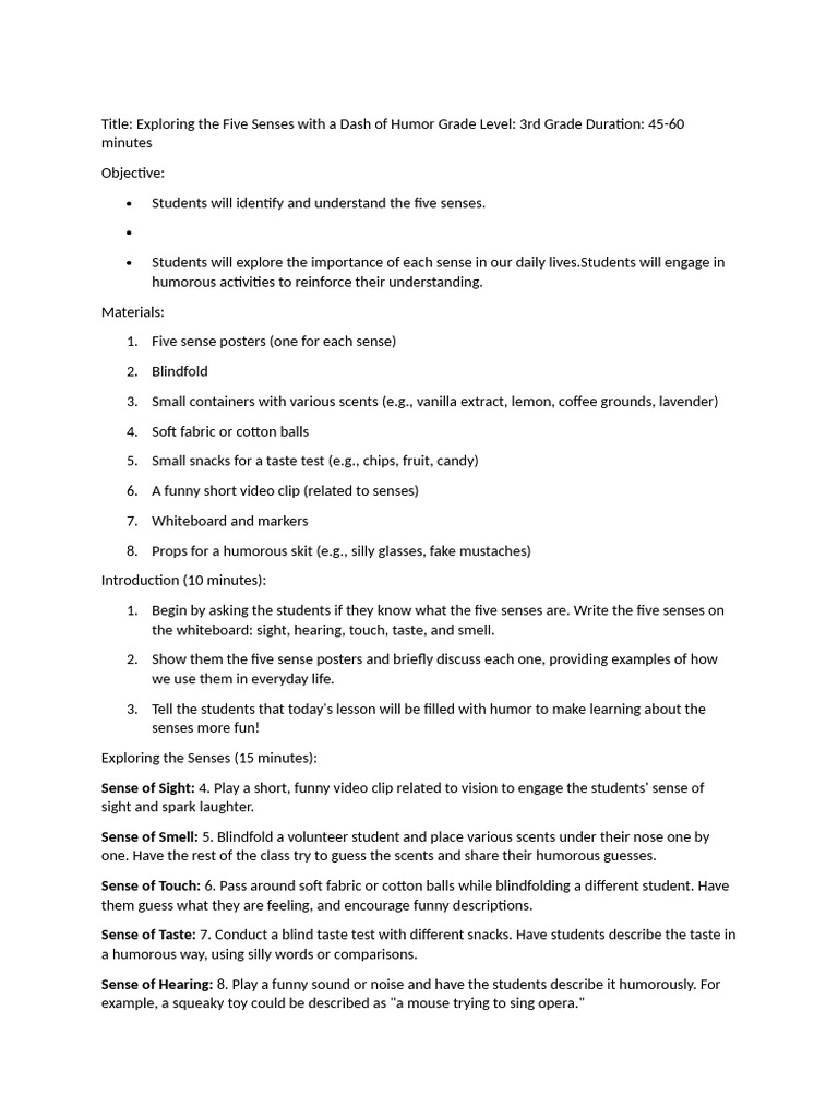 lesson plan_template_5 senses | PDF | Senses | Neuroscience