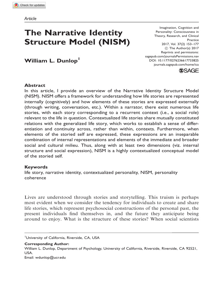 Dunlop 2017 The Narrative Identity Structure Model (Nism) | PDF ...