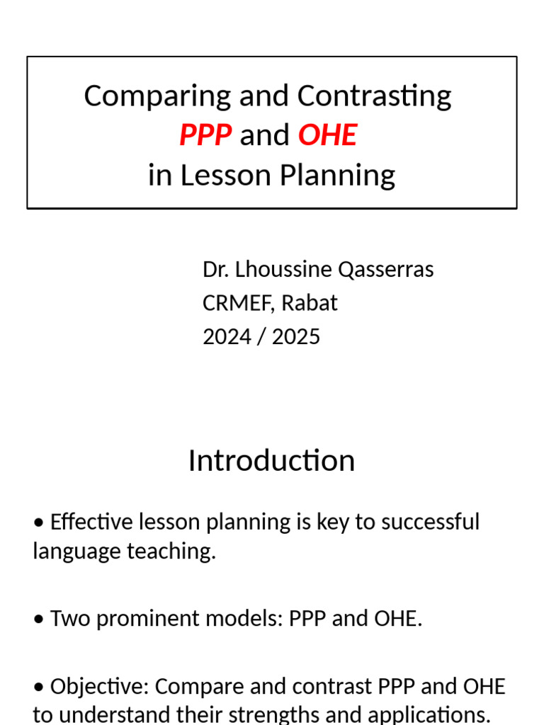 PPP_vs_OHE_Presentation | PDF | Learning | Teaching Method