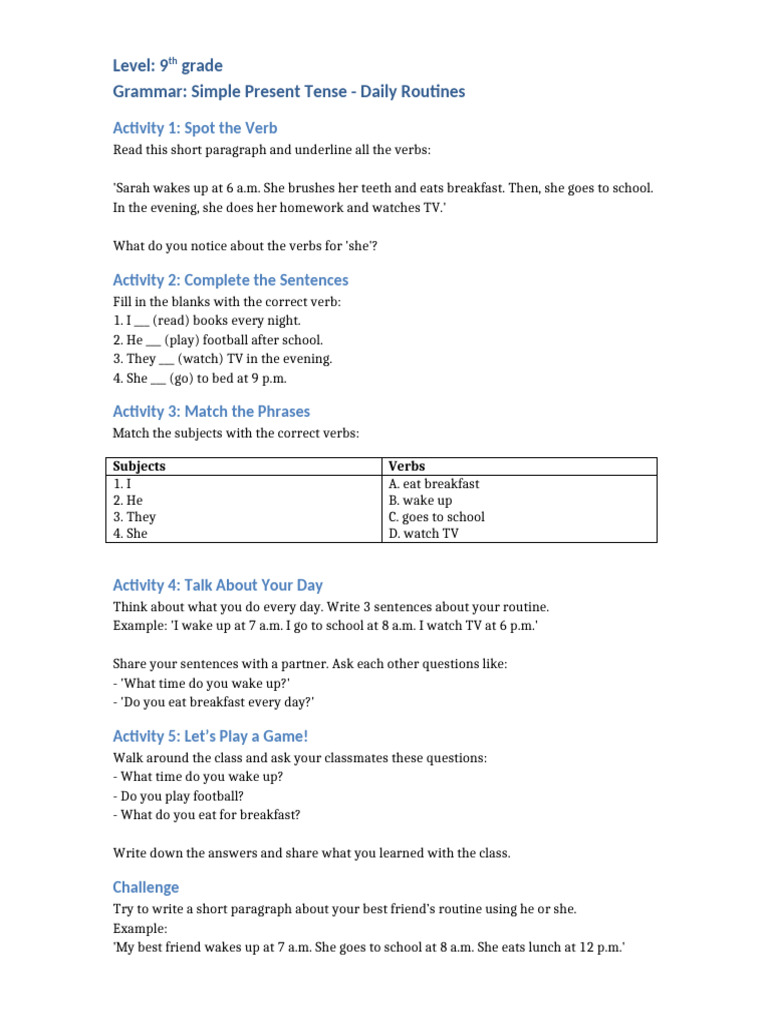 Simple Present Tense Materials | PDF