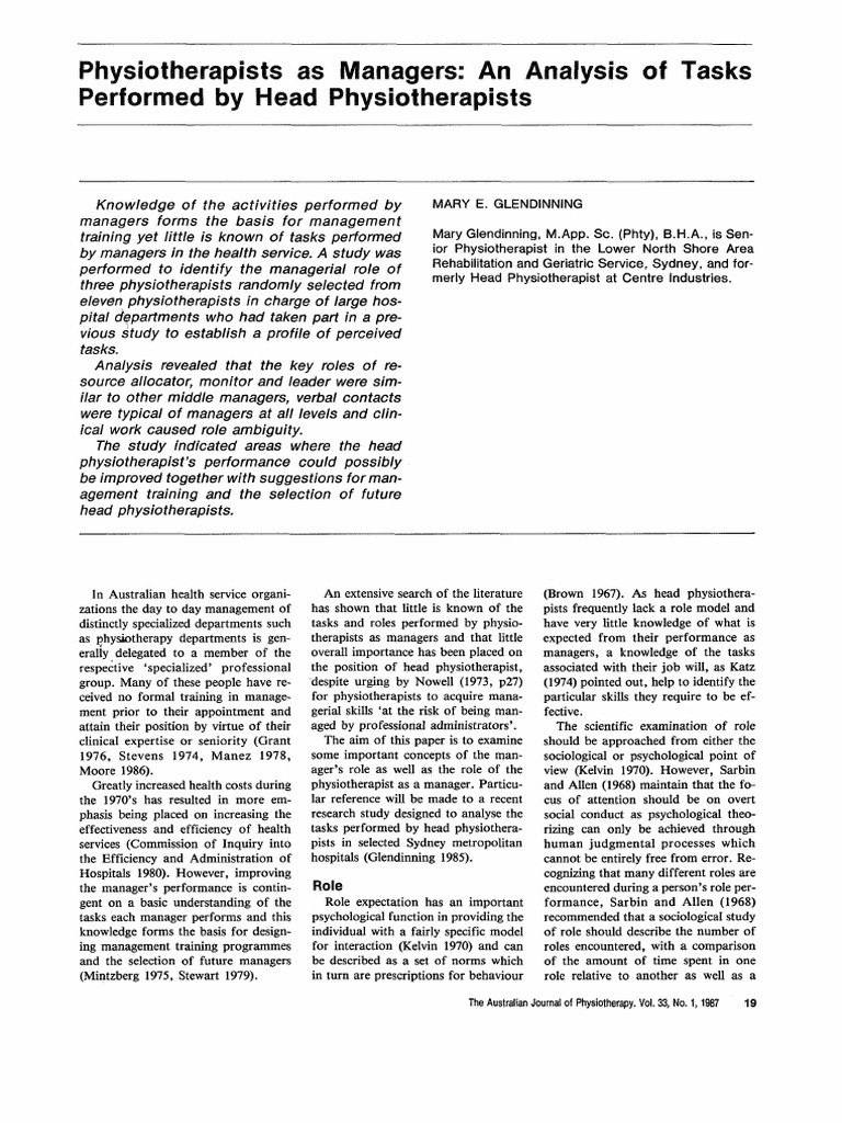 PTs As Managers - Analysis of Managerial Tasks | PDF | Physical Therapy