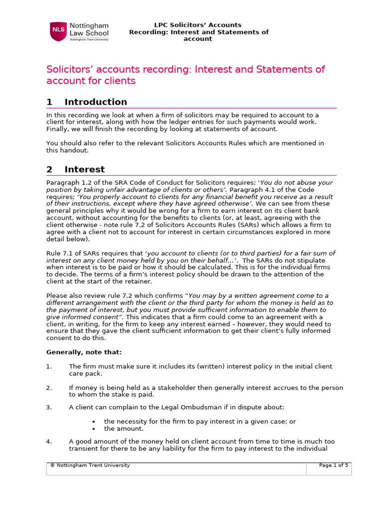 Recording Handout - Interest and Statements of Account For Client | PDF ...