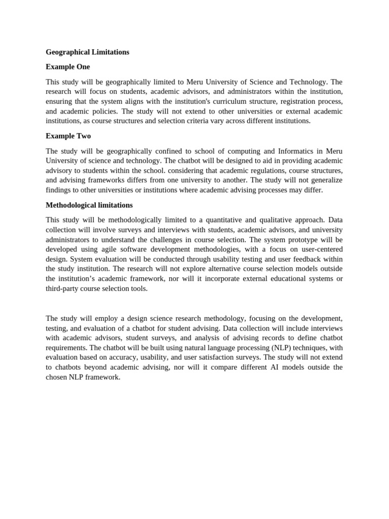 Example of Geographical and Methodological Limitations | PDF