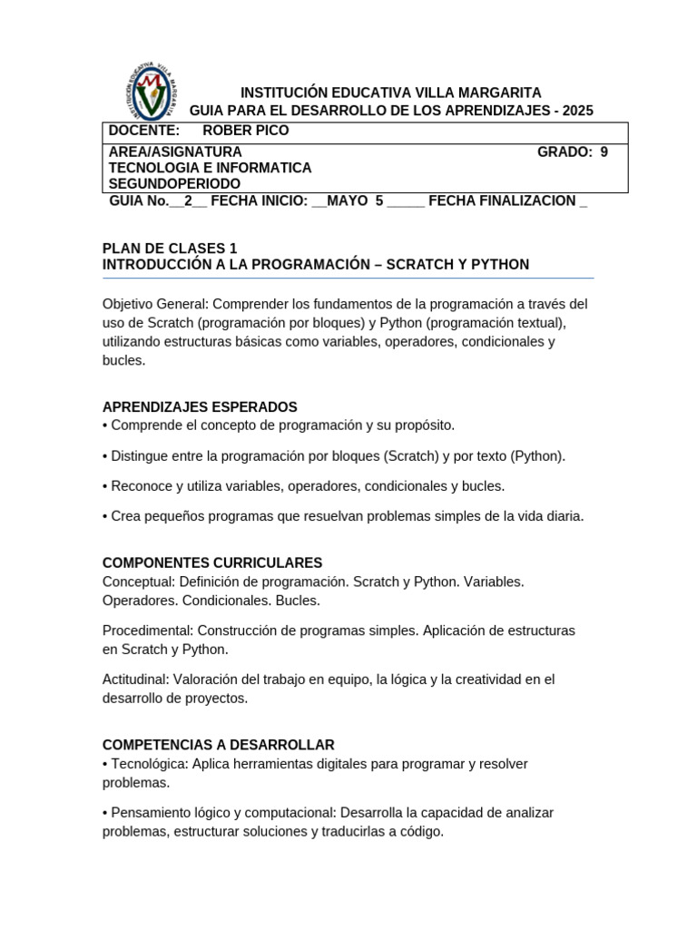 Guia Grado 9 | PDF | Electrónica | Python (lenguaje de programación)
