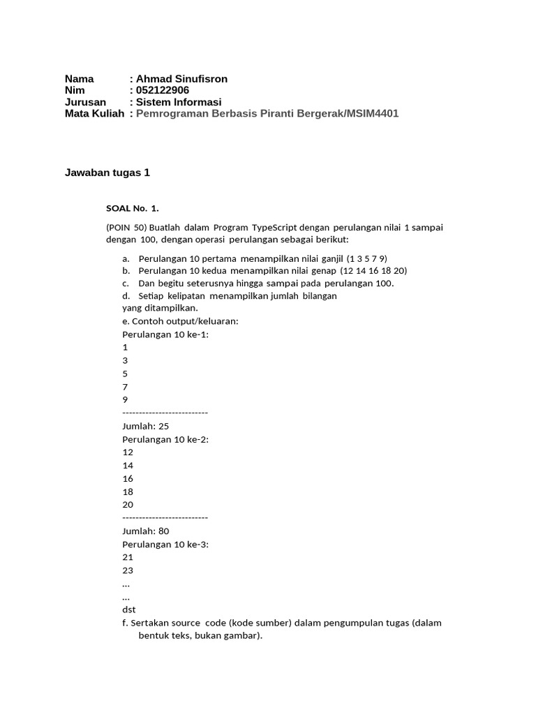 Tugas 1 Pemrograman Berbasis Piranti Bergerak | PDF