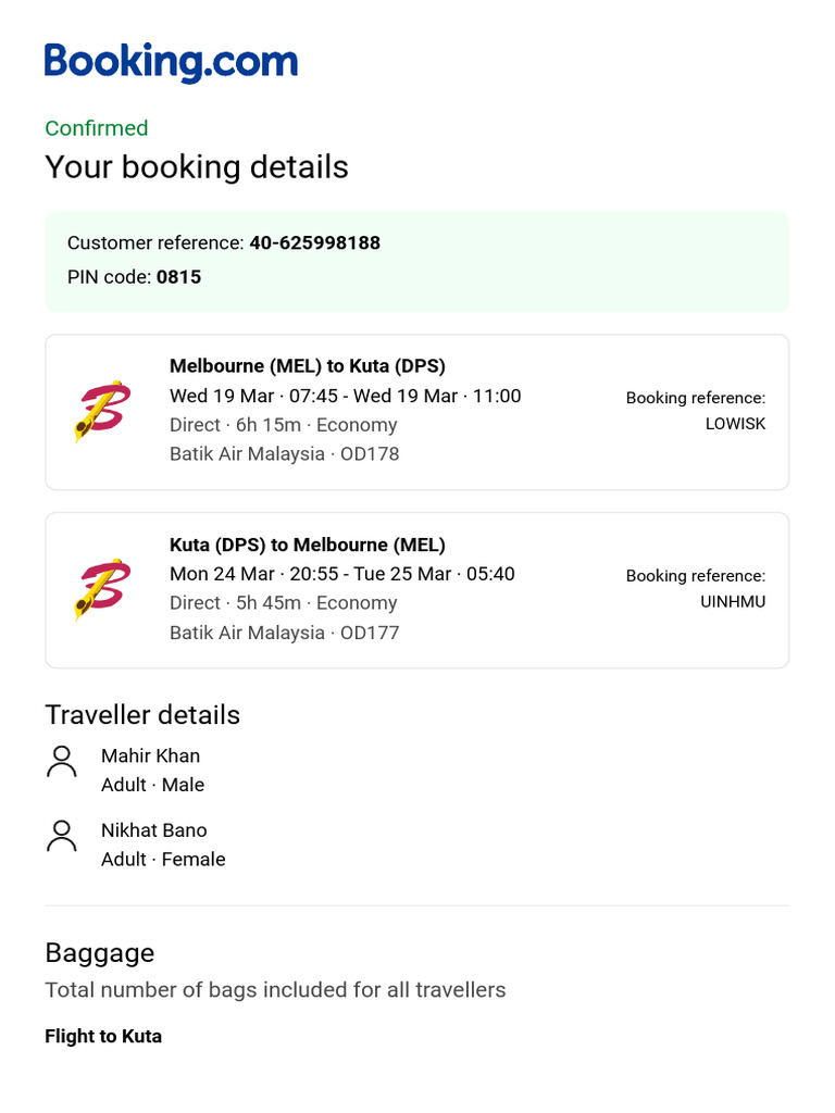 40 625998188 - Flight Booking Details | PDF