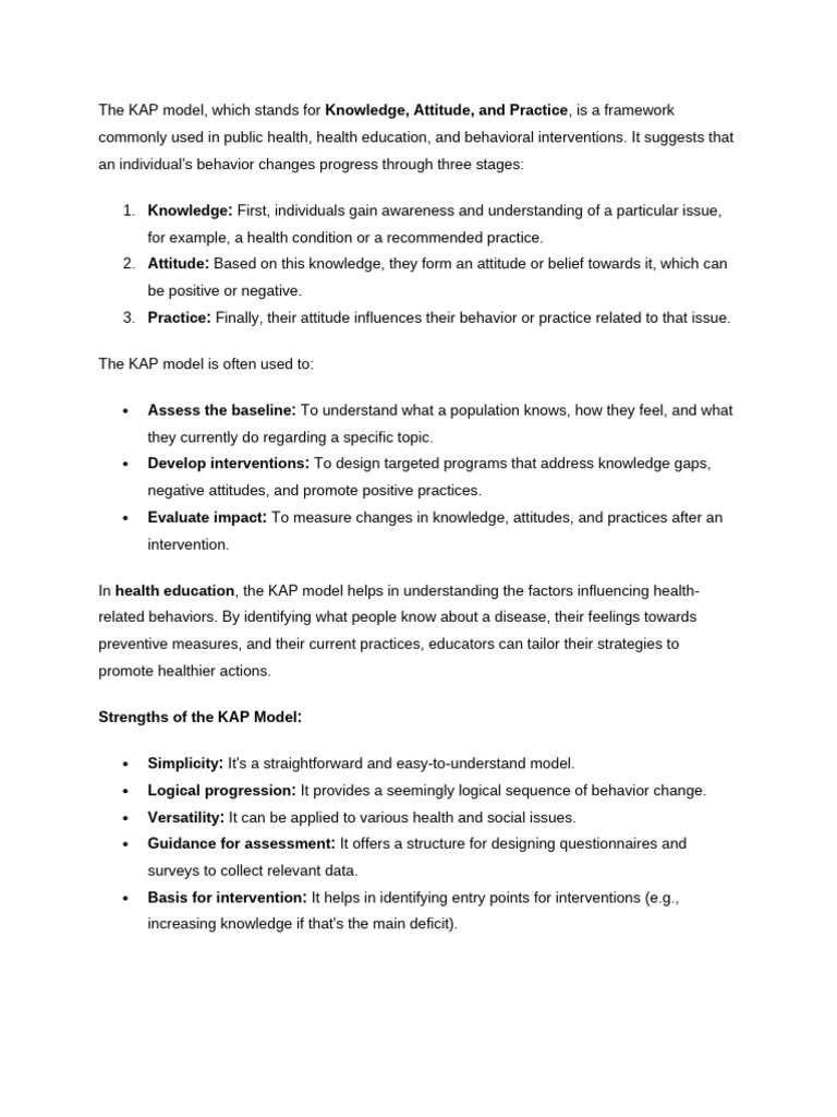 KAP Knowledge Attitude Practice Model | PDF | Attitude (Psychology ...