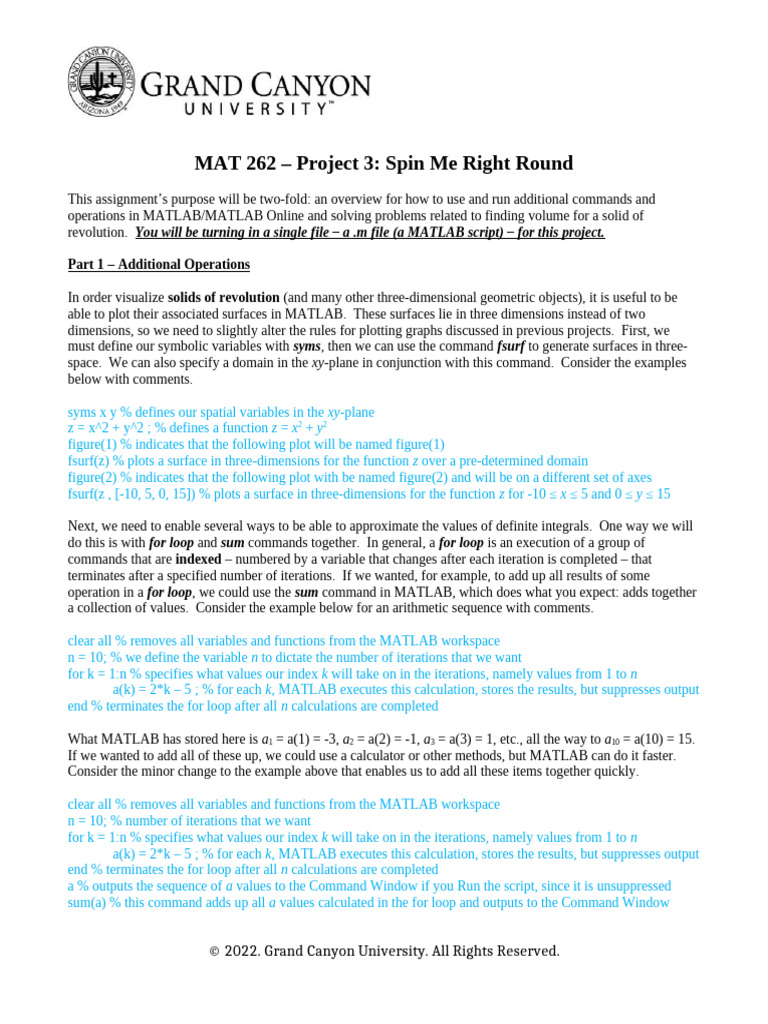 MAT 262 Project 3 Spin Me Right Round 2022 Update-1 | PDF | Integral ...