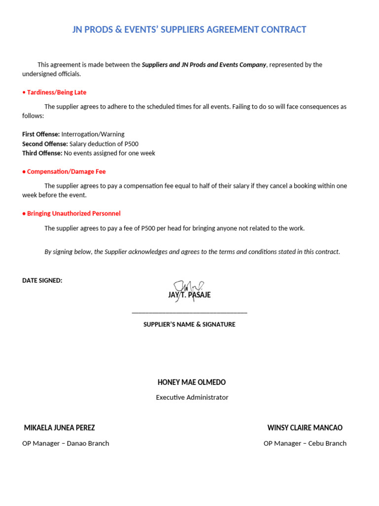 Sample Contract Layout | PDF