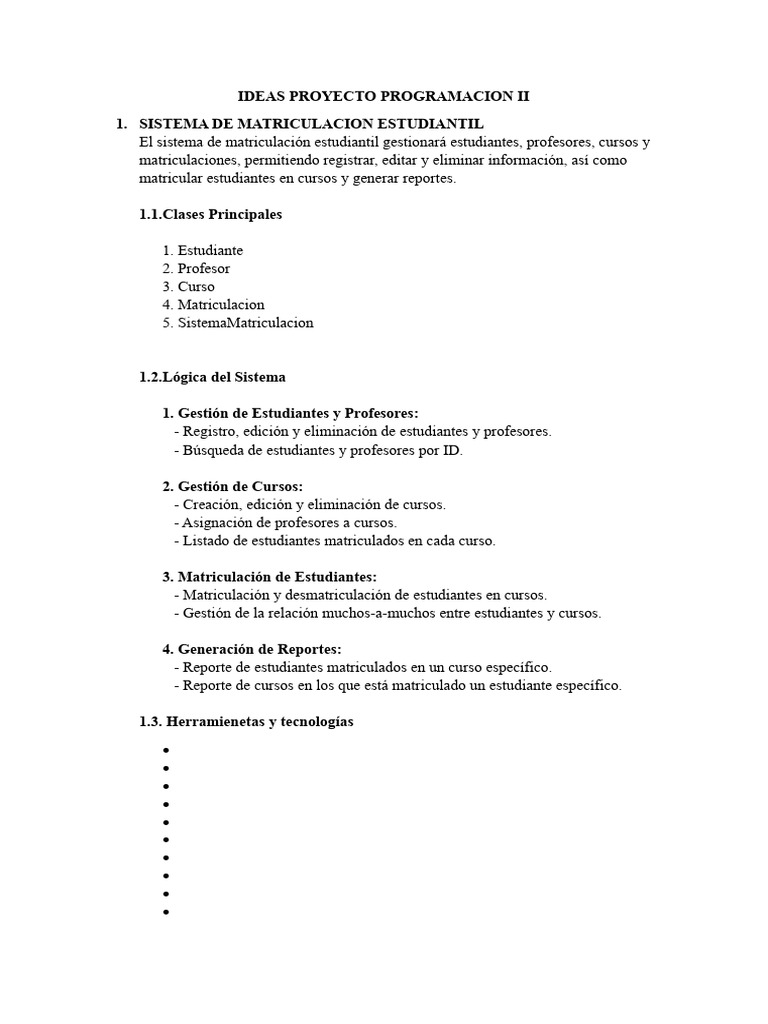 Ideas Proyecto Programacion Ii | PDF | Bases de datos | Programación de computadoras