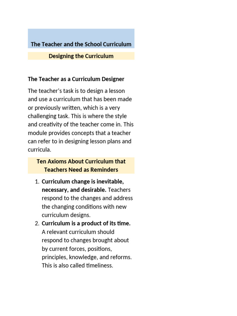 TSC - Material 4. Fundamentals of Curriculum Design | PDF | Curriculum ...