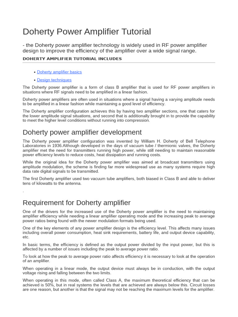 Doherty Power Amplifier Tutorial Ian Poole | PDF | Amplifier | Distortion
