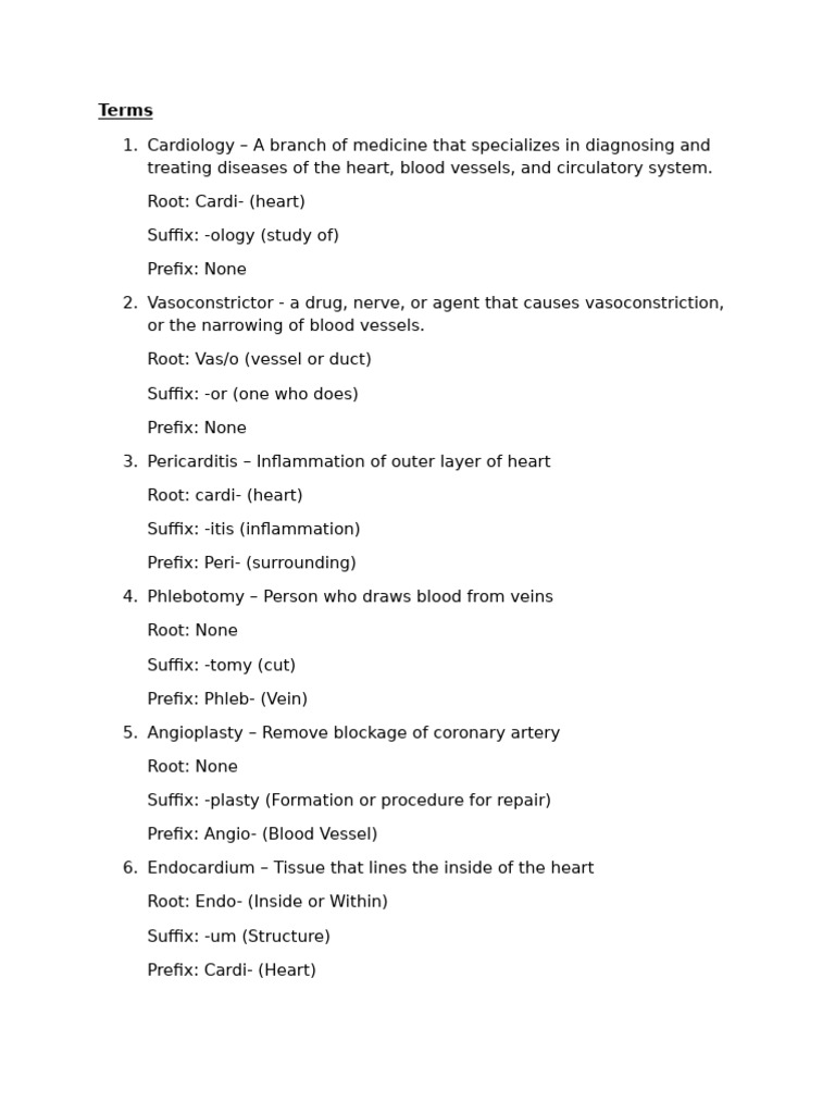 Cardiovascular Terminology | PDF | Heart | Blood Vessel