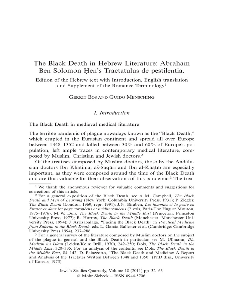The Black Death in Hebrew Literature Abr | PDF | Black Death | Medicine