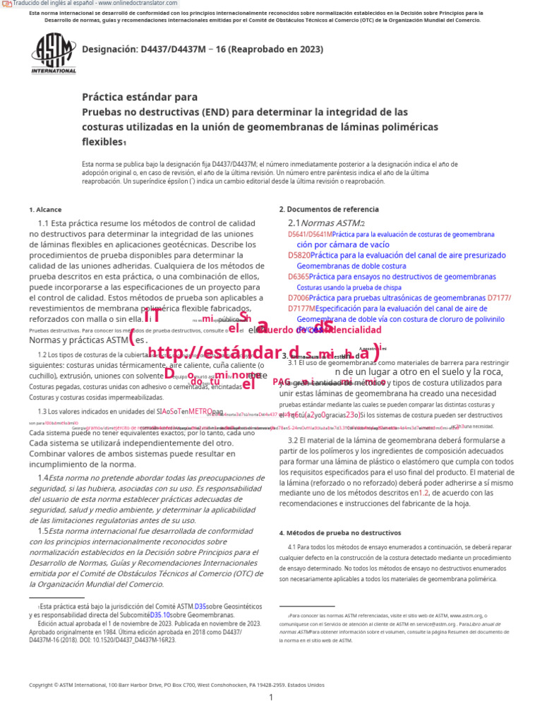 ASTM D4437 D4437M 16 2023 .En - Es | PDF