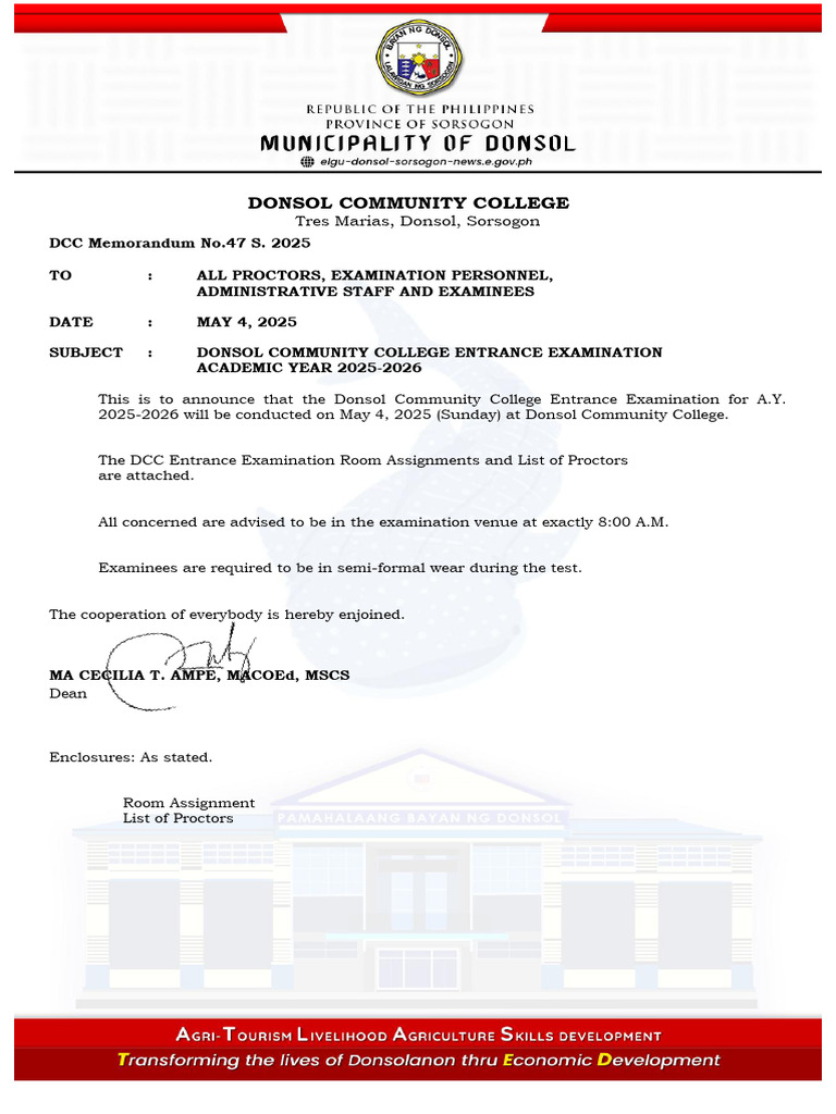 Memo - Entrance Exam and Room Assignments | PDF | Evaluation Methods ...
