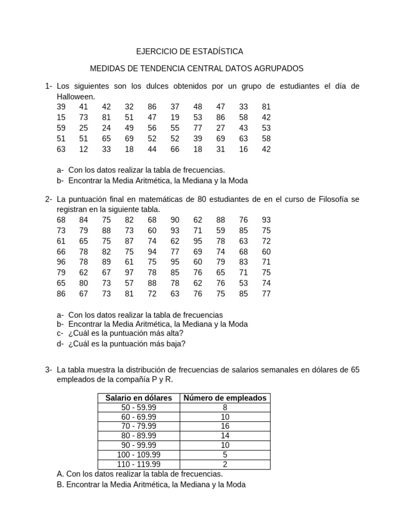 Taller de Estadística Datos Agrupados | PDF