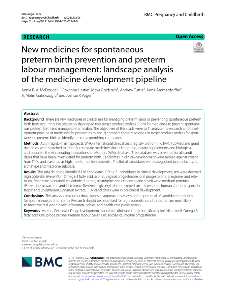 New Medicines For Spontaneous Preterm Birth Prevention and Preterm ...