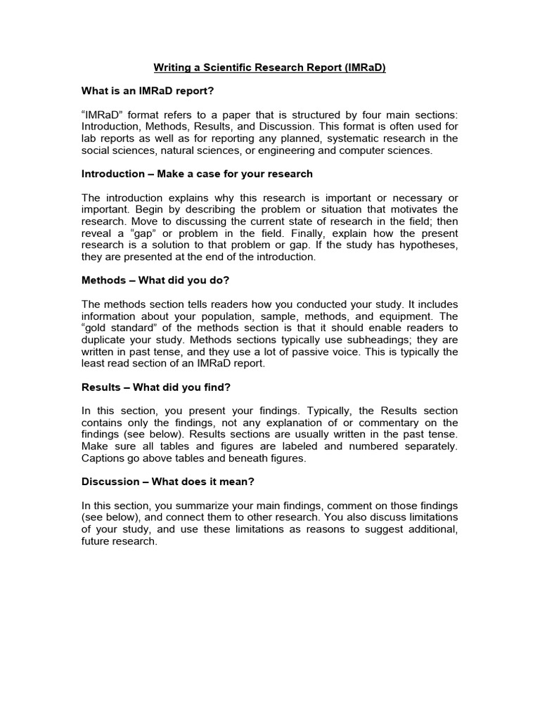 IMRaD Report Writing Guide | PDF | Sampling (Statistics) | Data Analysis