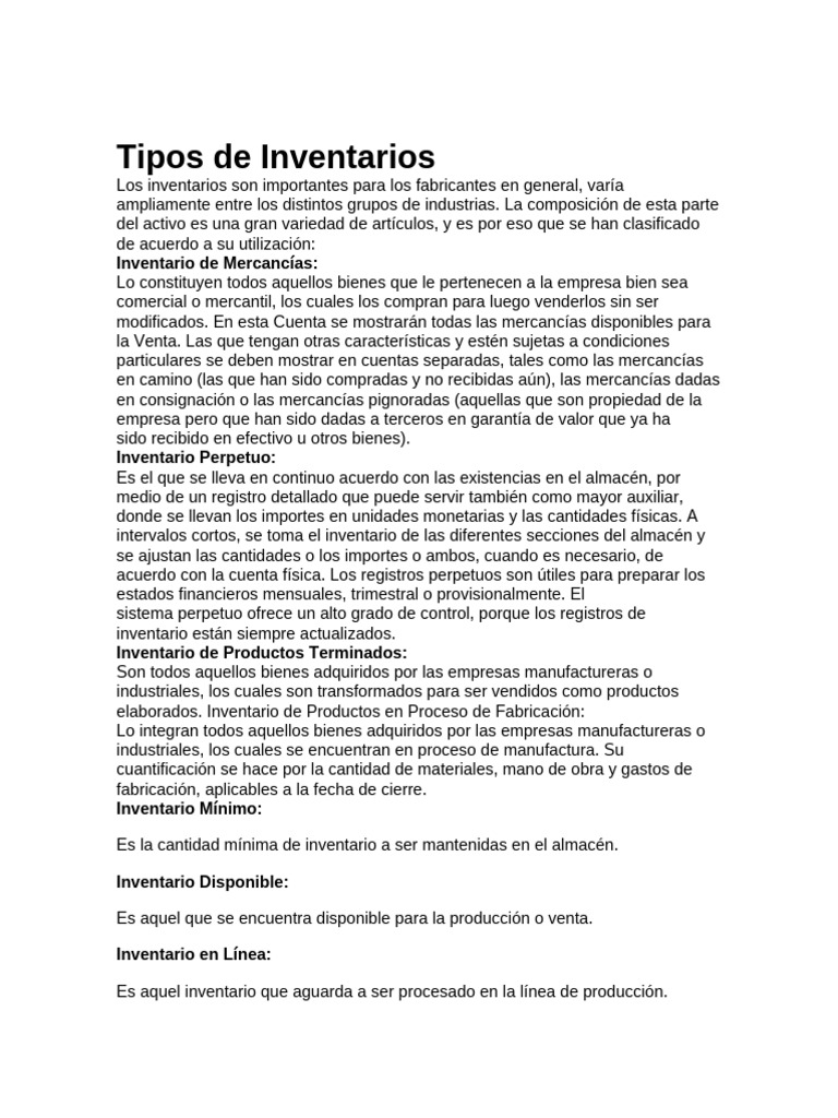 Tipos de Inventarios y su Gestión | PDF | Bienes | Business