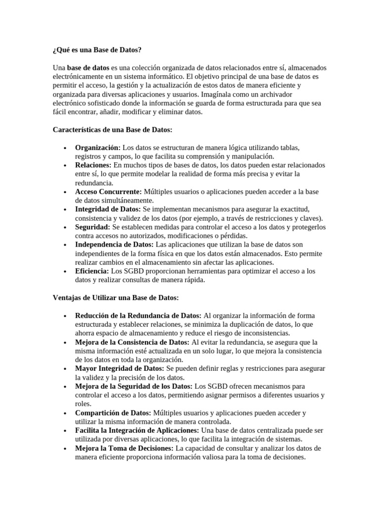 Definición de Base de Datos | PDF | Bases de datos | Base de datos ...