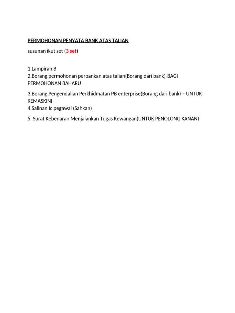 Permohonan Penyata Bank Dalam Talian | PDF