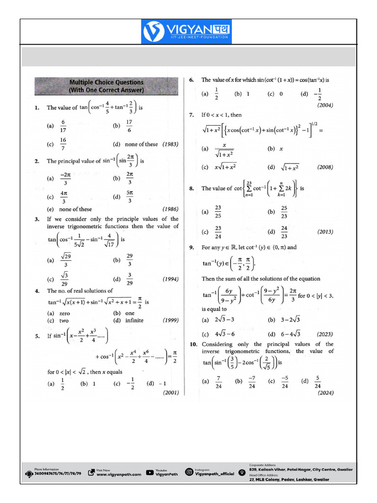 Inverse Trigonometric Functions | PDF