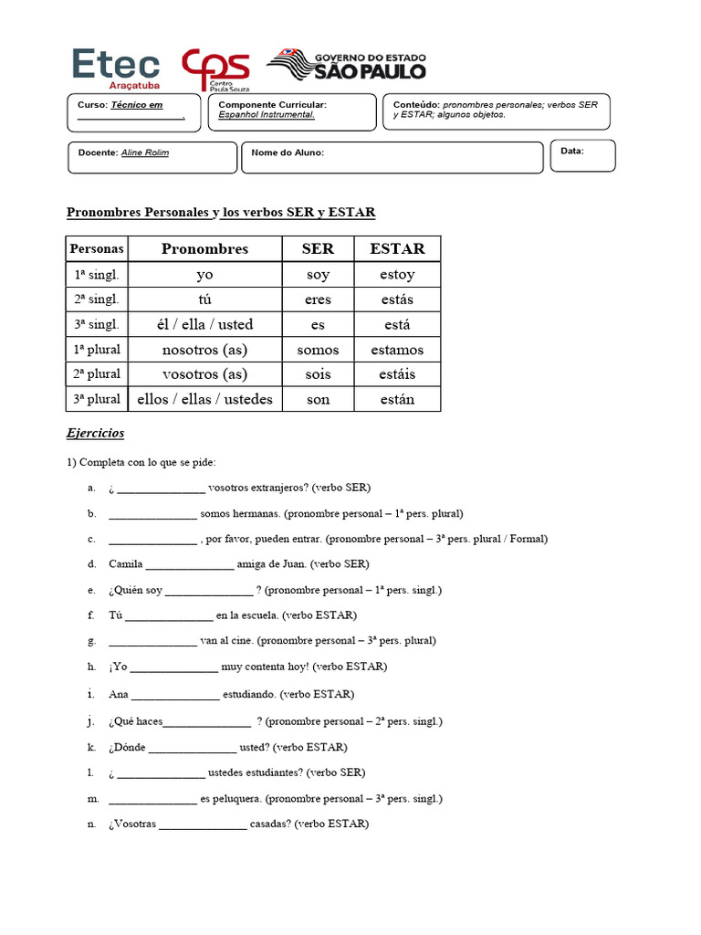 Pronombres y Verbos Ser Estar | PDF | Relaciones sintácticas | Morfología