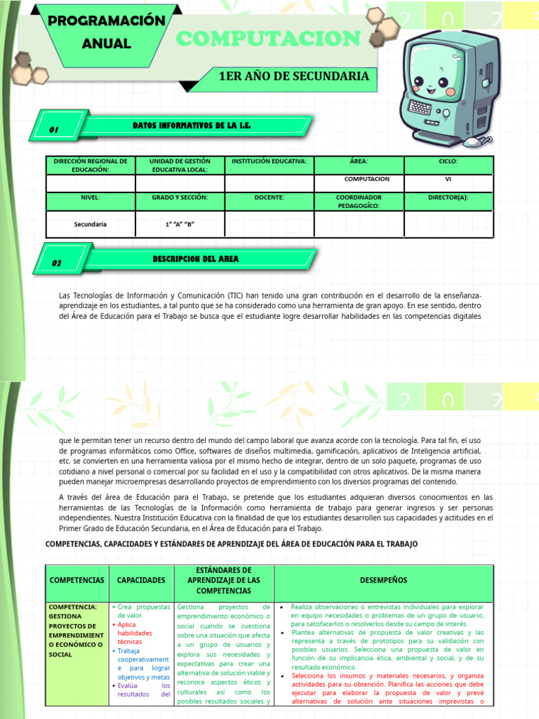 Programación Anual 1º Ept Computacion 2025 | PDF | Evaluación | Microsoft PowerPoint