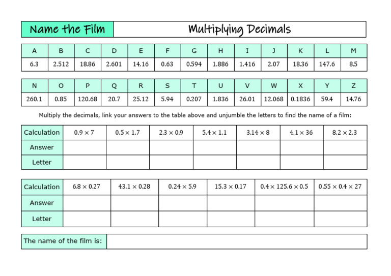 Film Name from Decimal Multiplication | PDF