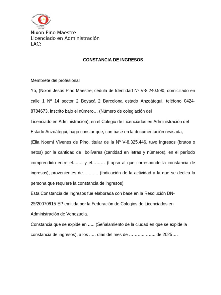 Constancia De Ingreso Pdf Contador Abogado