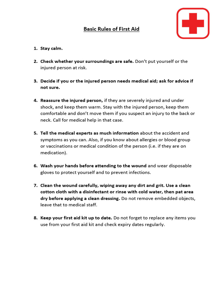 Emergencies Skills 1 Basic Rules of First Aid v1.1 | PDF