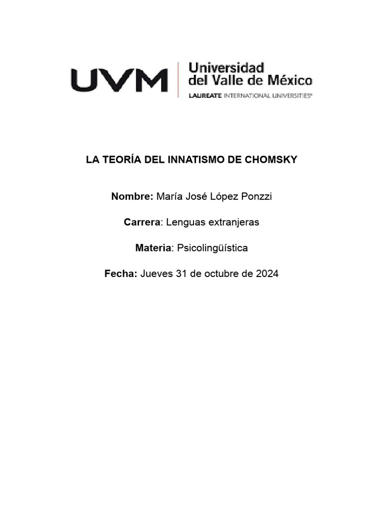 Teoría Innatismo de Chomsky | PDF | Noam Chomsky | Lingüística