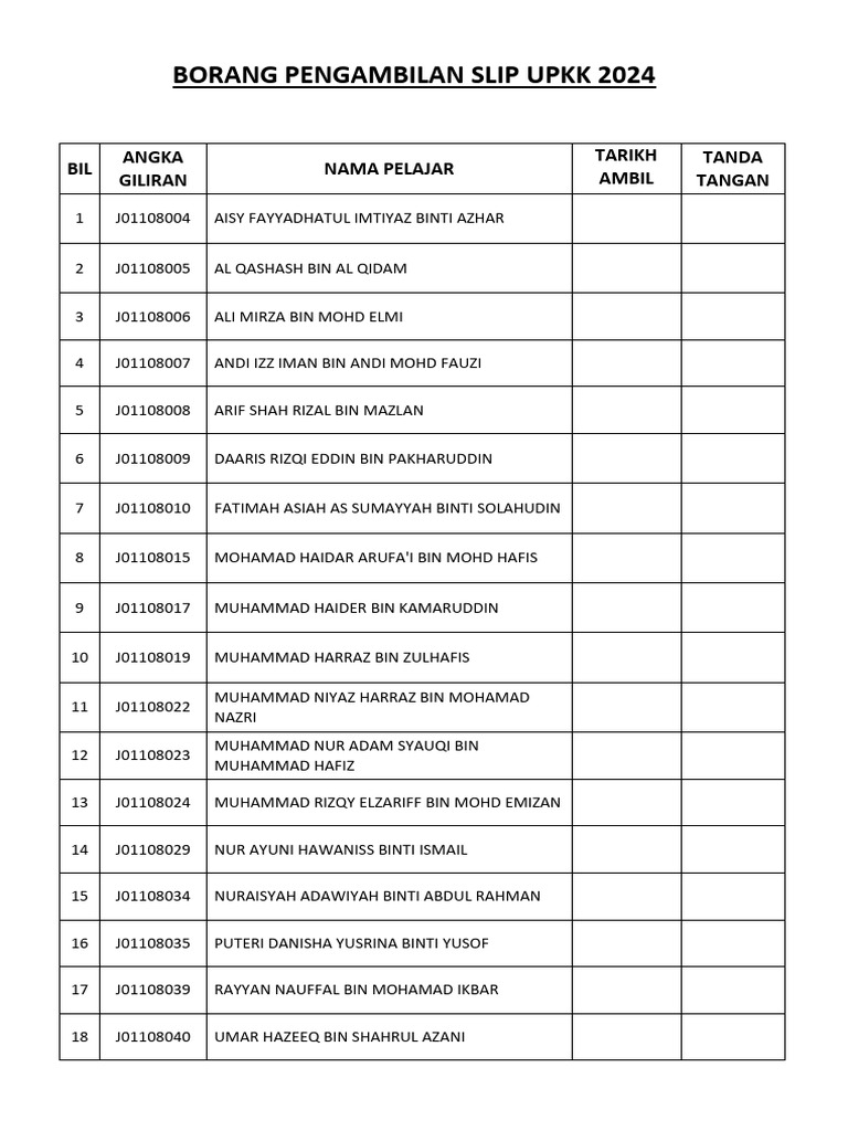 BORANG AMBIL SLIP UPKK 2024 | PDF