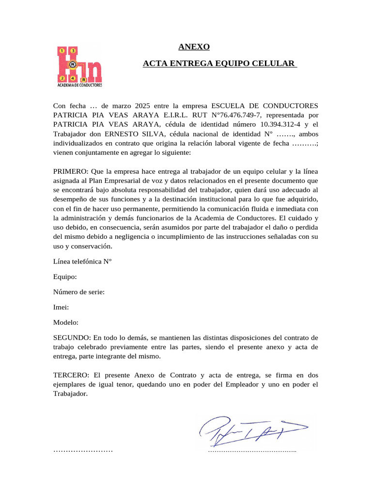 Anexo Acta de Entrega de Celular | PDF