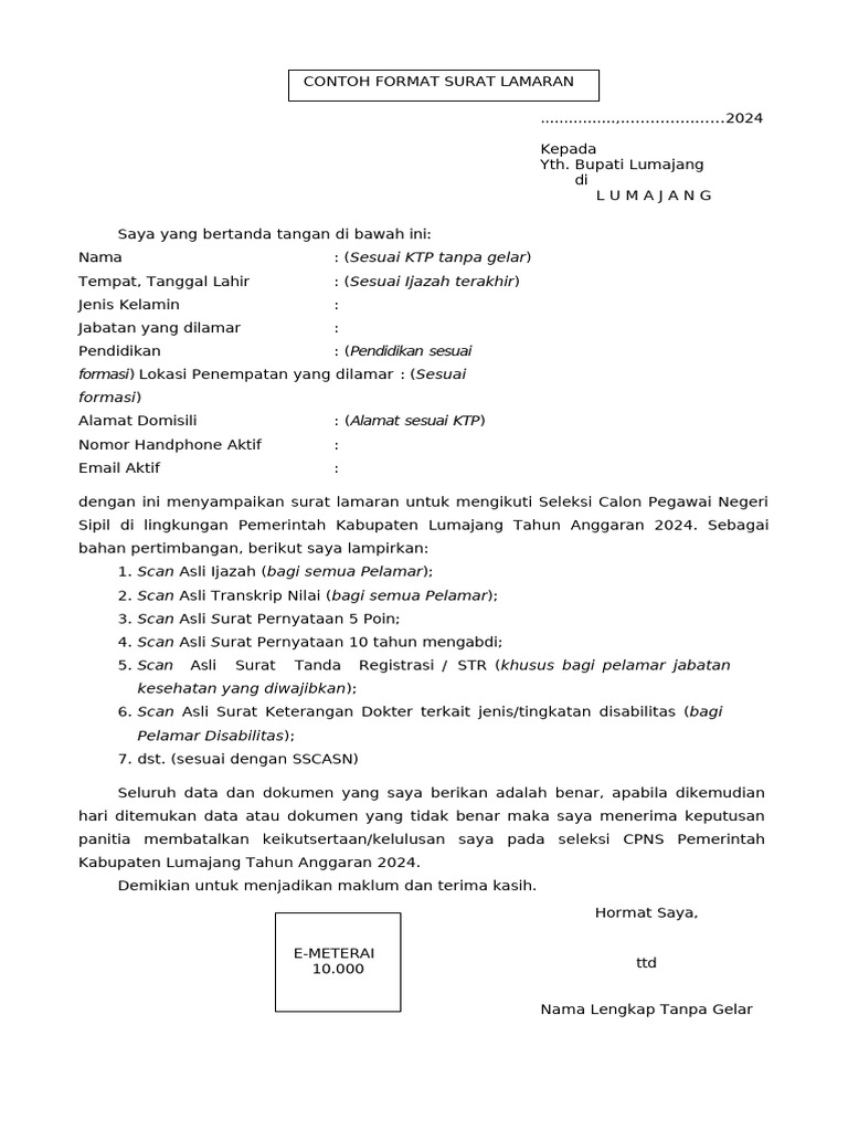 2 Contoh Format Lamaran | PDF