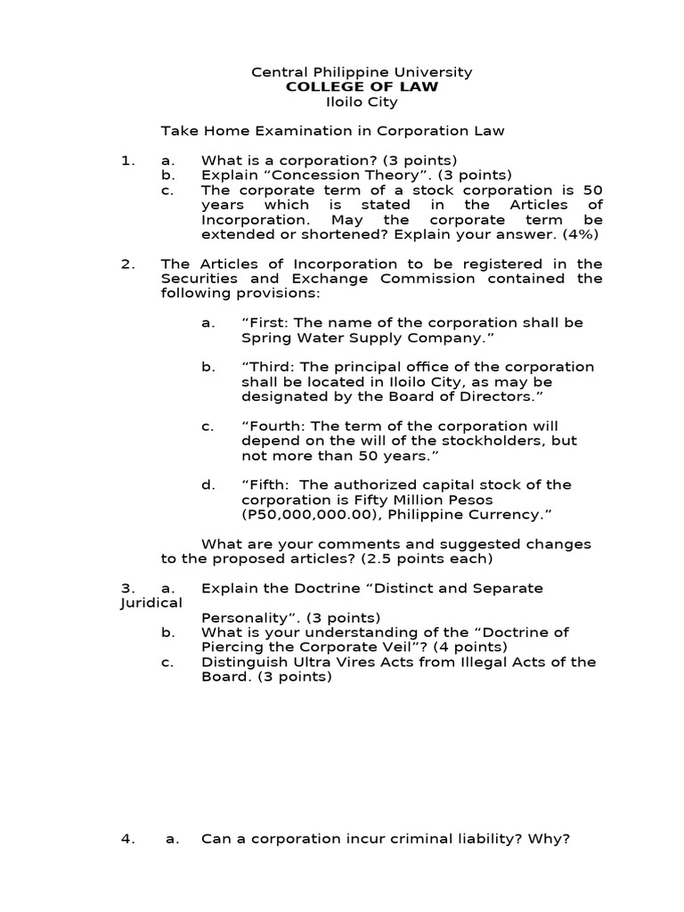 Take Home Exam in Corp Law 24 | PDF | Corporations | Justice